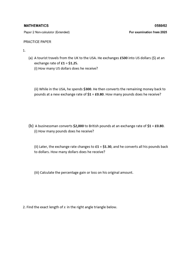 Non Calculator - Practice paper 2 | PDF
