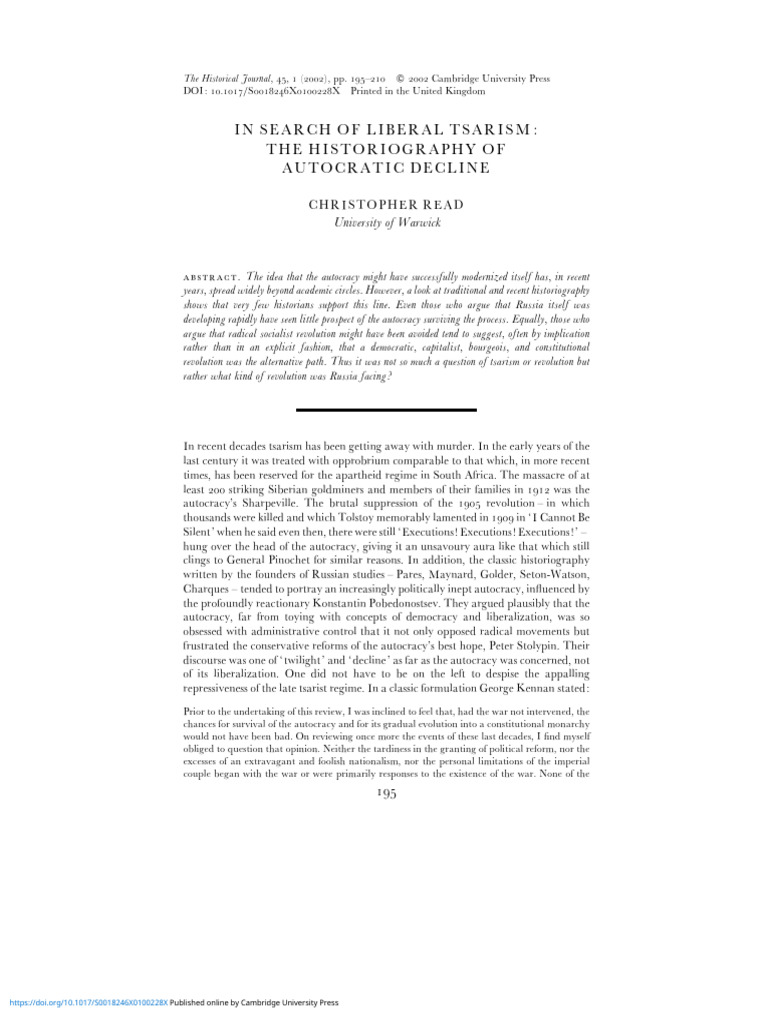 The Historiography of Autocratic Decline | PDF | Russian Empire ...