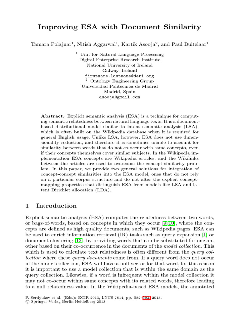 Improving ESA With Document Similarity | PDF | Matrix (Mathematics)