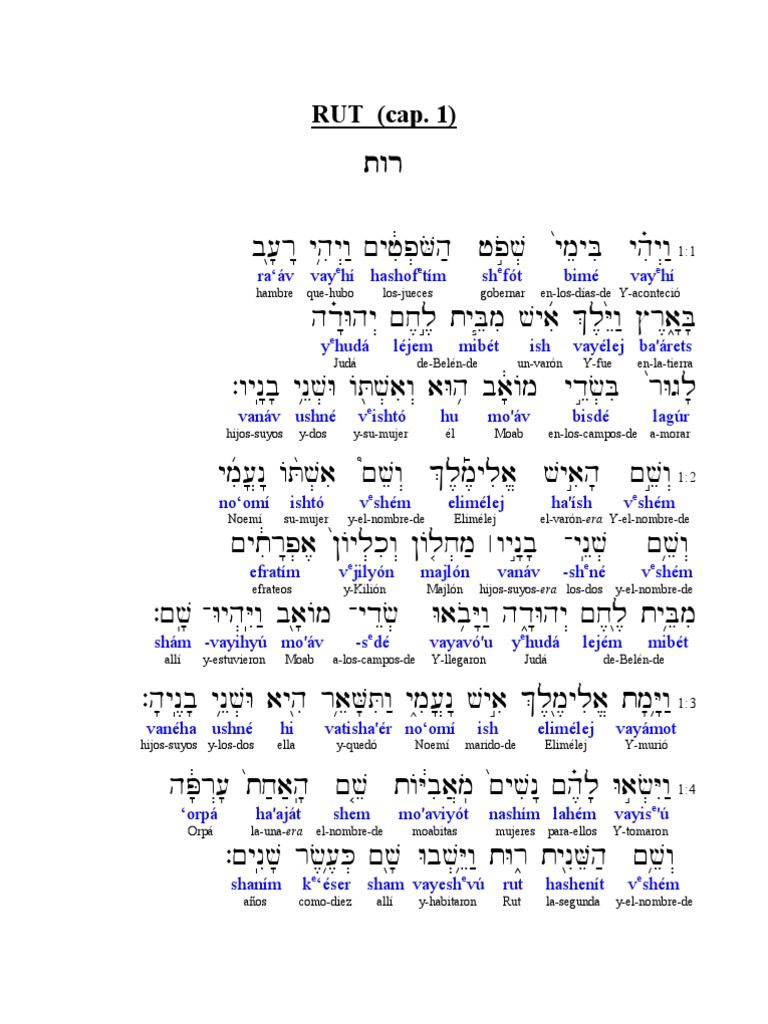 Rut Cap. 1 (Texto Masoretico-Espanol), Transliterado e Interlineal - Curso de Hebreo Biblico ...