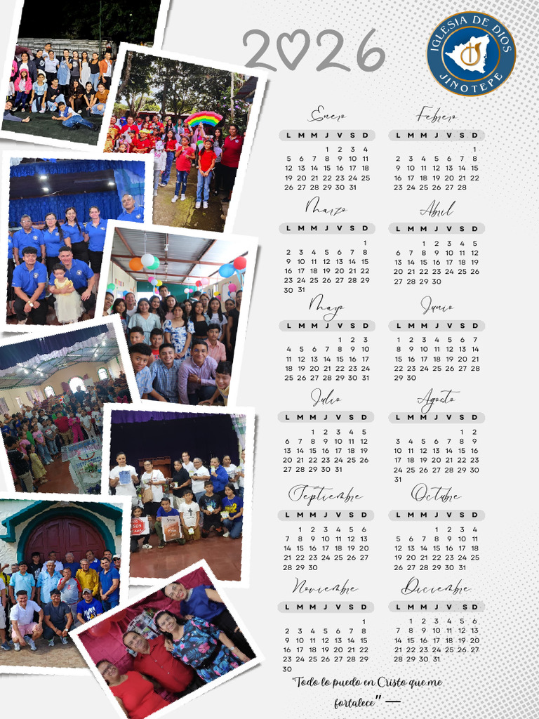 Documento A4 Calendario 2026 Collage de Fotos Minimalista Blanco y ...
