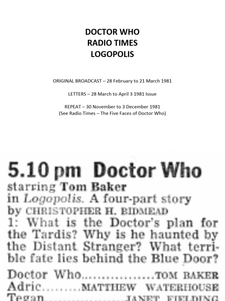 Doctor Who Logopolis Broadcast Details | PDF