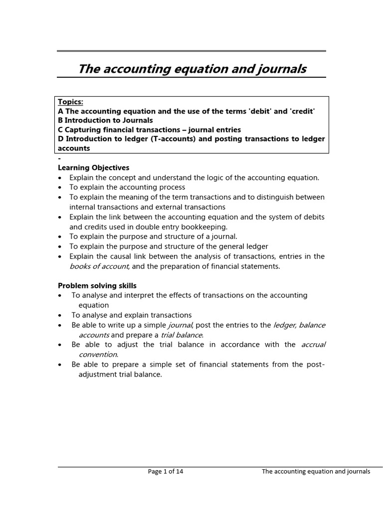 Accounting Equation and Journals Guide | PDF | Debits And Credits ...