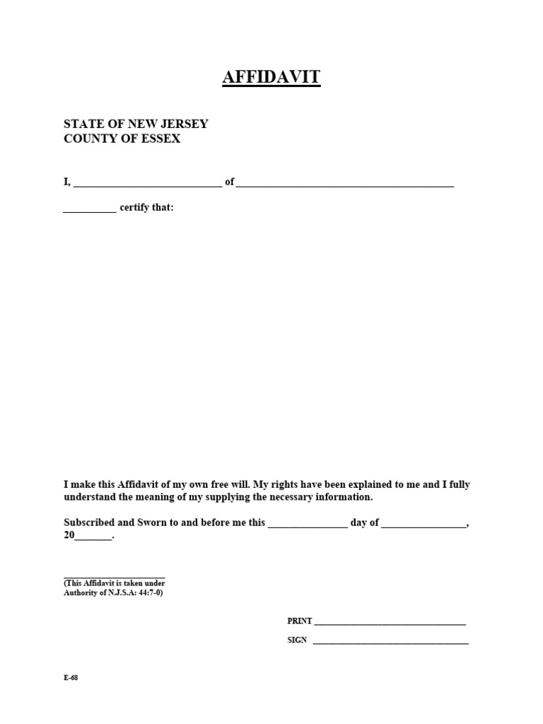 New Jersey Affidavit Template | PDF