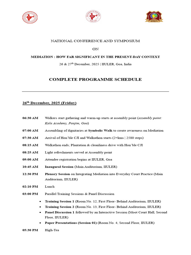Complete Program Schedule (26th & 27th) | PDF | Mediation | Supreme ...