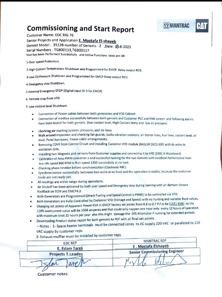 EDC RIG 76 Genset Commissioning Report | PDF | Electrical Engineering ...