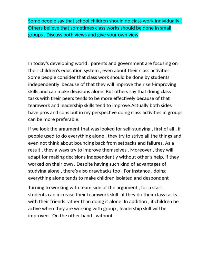 Writing Class Work | PDF