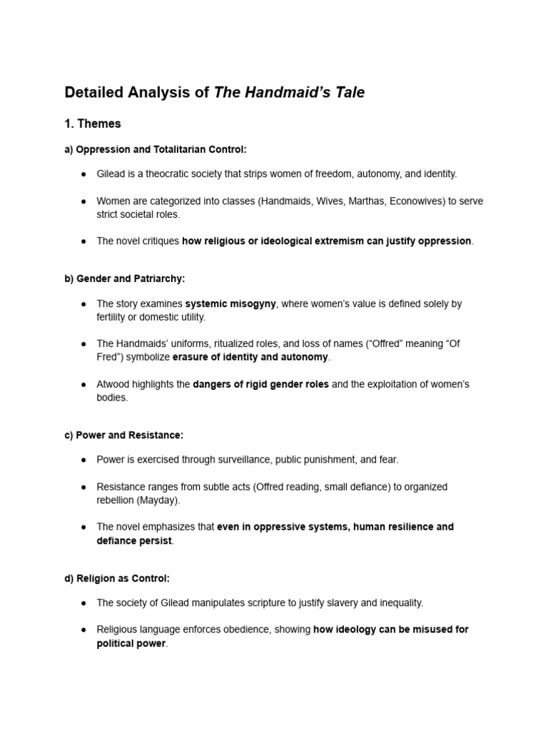 Themes and Analysis of The Handmaid’s Tale | PDF