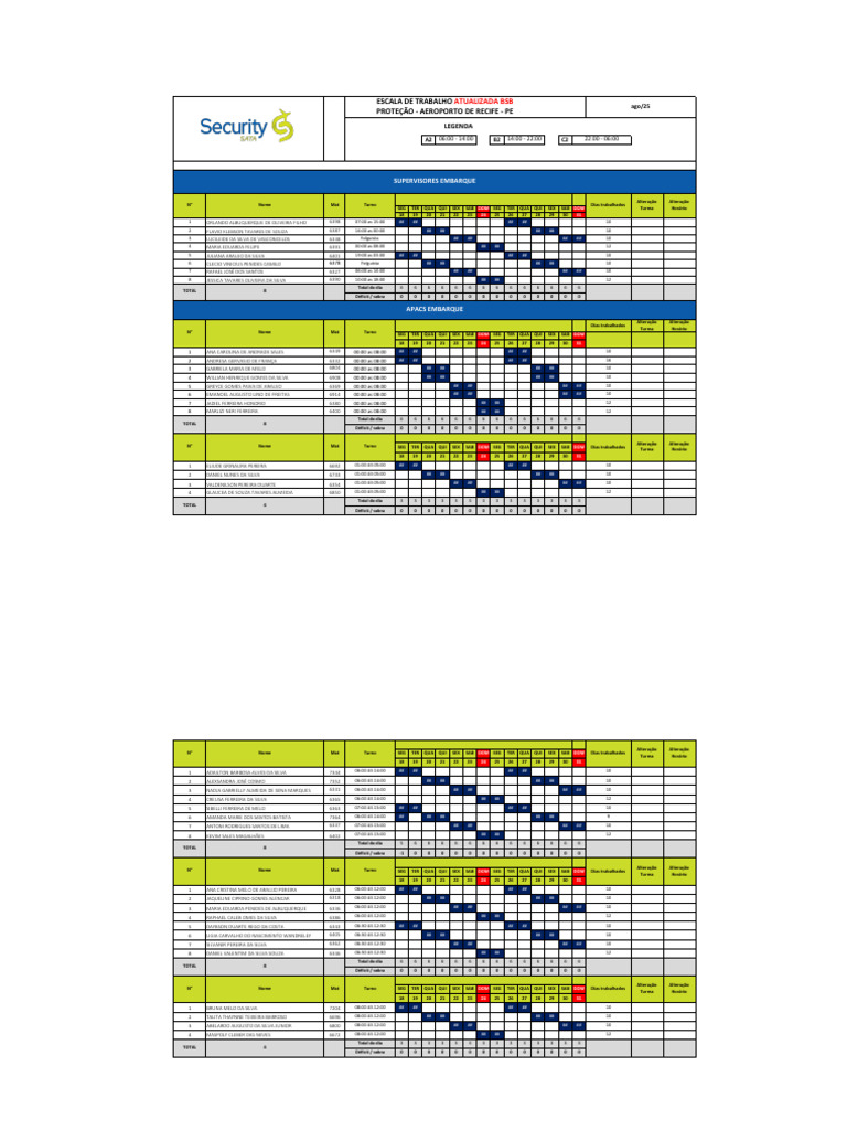 Aena Rec Escala Proteção Agosto 2025 Atualizada Bsb | PDF