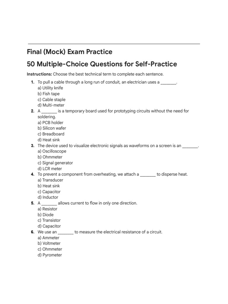 Electrical Concepts Mock Exam Questions | PDF | Electronic Circuits ...