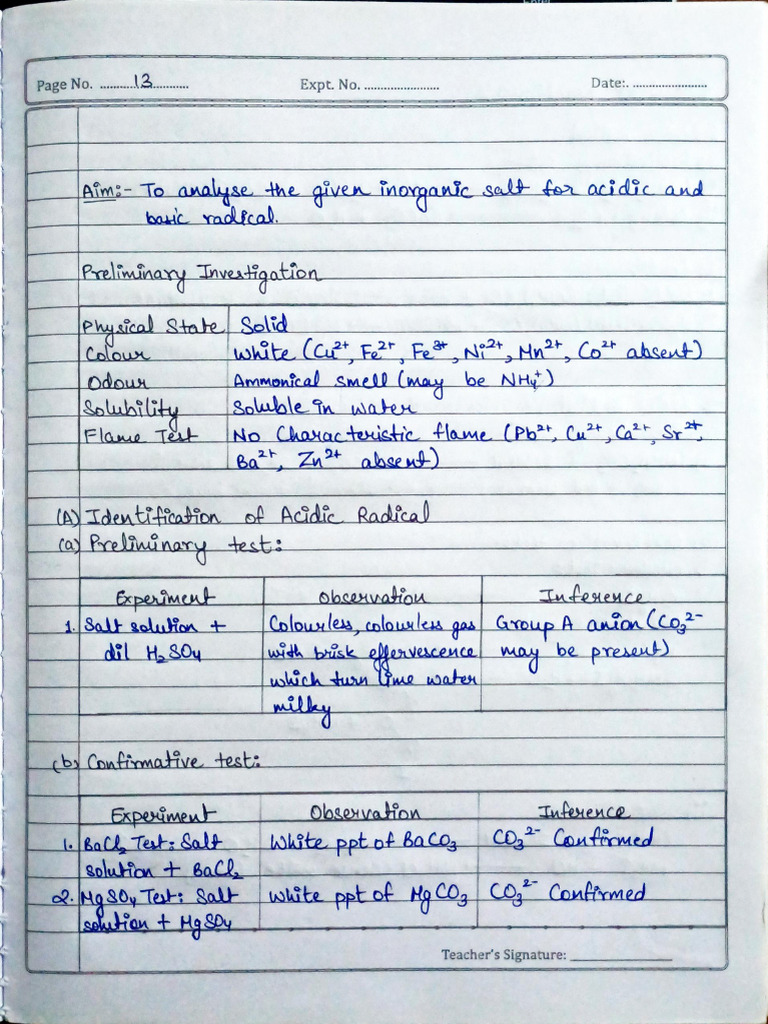 Chemistry Practical Continued...(3 Salt analysis) | PDF