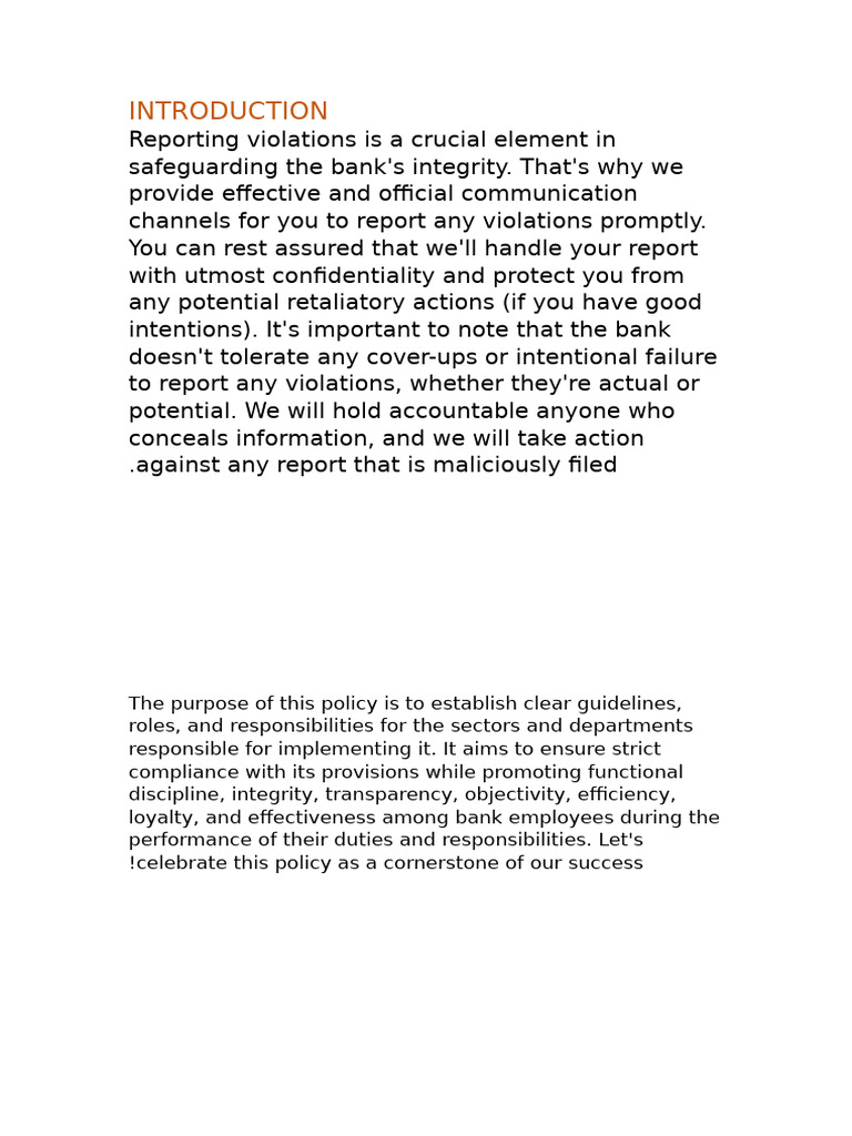 Reporting Violations Policy Overview | PDF | Board Of Directors ...