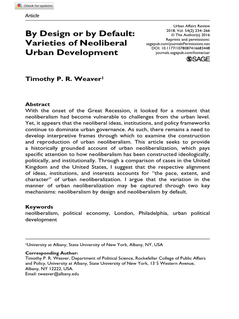 By Design or by Default: Varieties of Neoliberal Urban Development ...