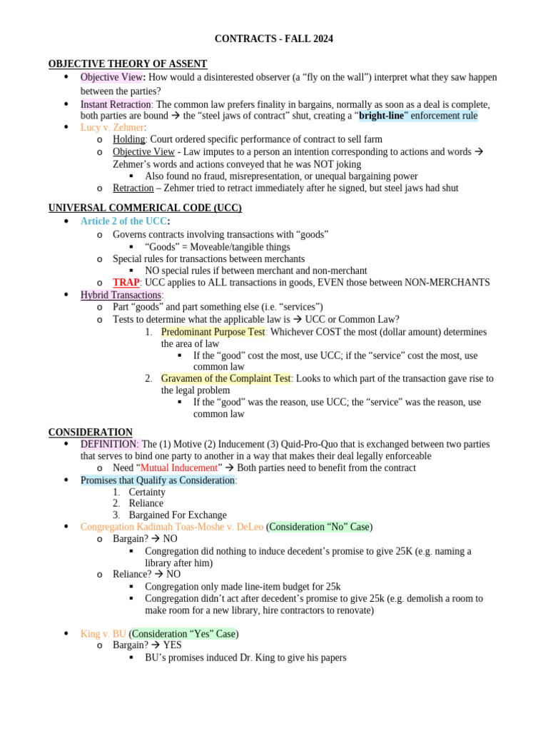 Contracts Outline | PDF | Offer And Acceptance | Estoppel