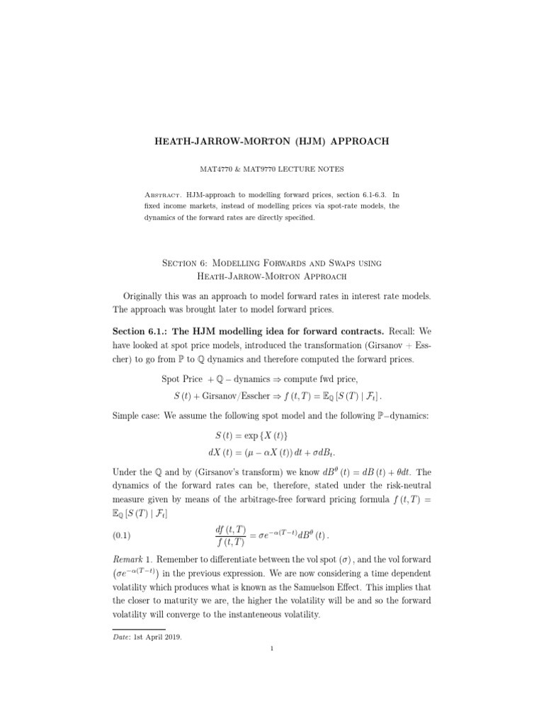 HJM Approach to Forward Price Modeling | PDF | Volatility (Finance ...