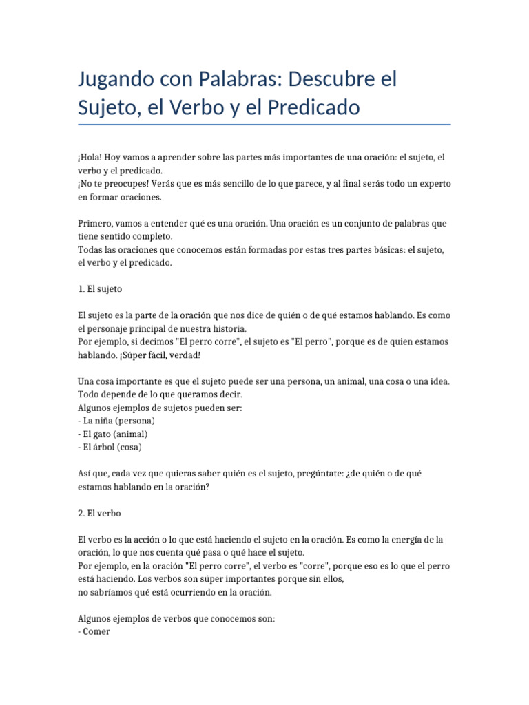 Sujeto, Verbo y Predicado: Aprende Fácil | PDF | Predicado (Gramática ...