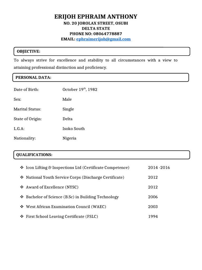 Erijoh Ephraim Anthony Cv | PDF