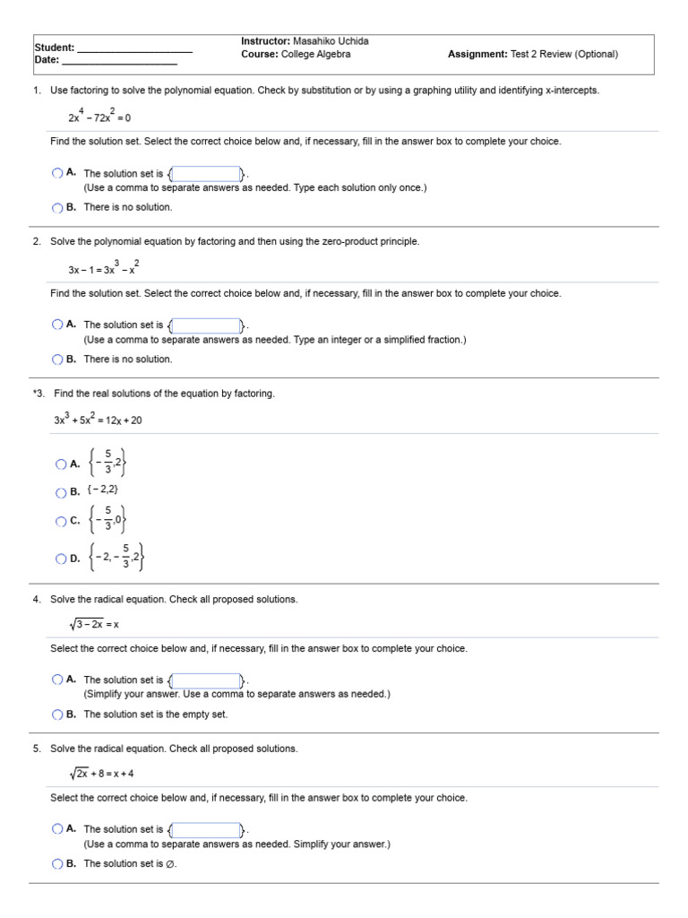 Test 2 Review | PDF | Inequality (Mathematics) | Factorization