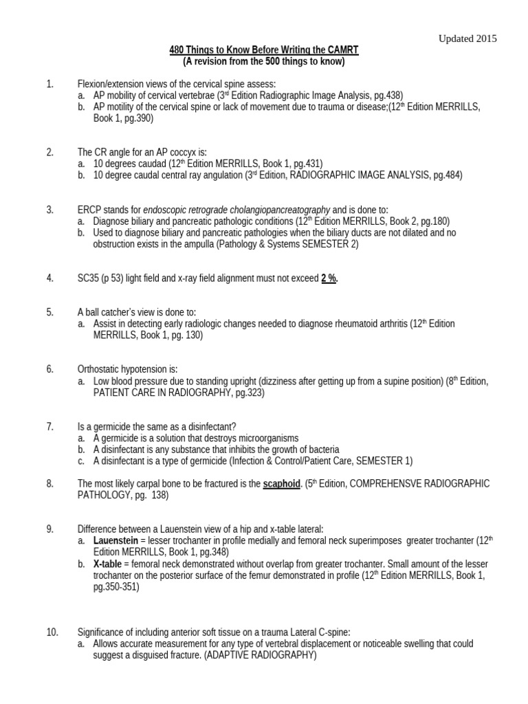 480 Essential Tips for CAMRT Writing | PDF | Ct Scan | Vertebra