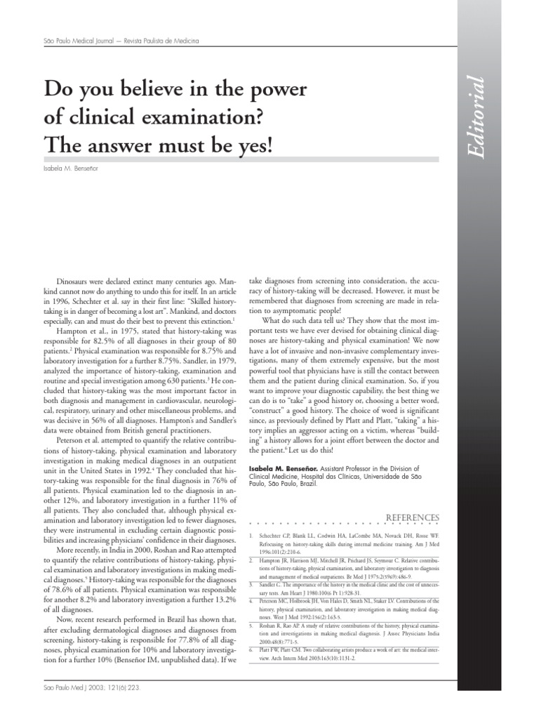 Do You Believe in The Power of Clinical Examination? The Answer Must Be ...