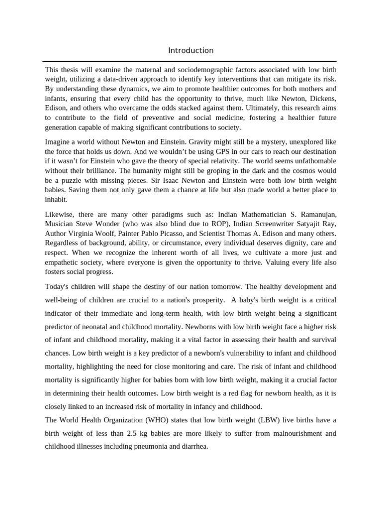 Thesis Introduction for low birth weight | PDF | Low Birth Weight ...