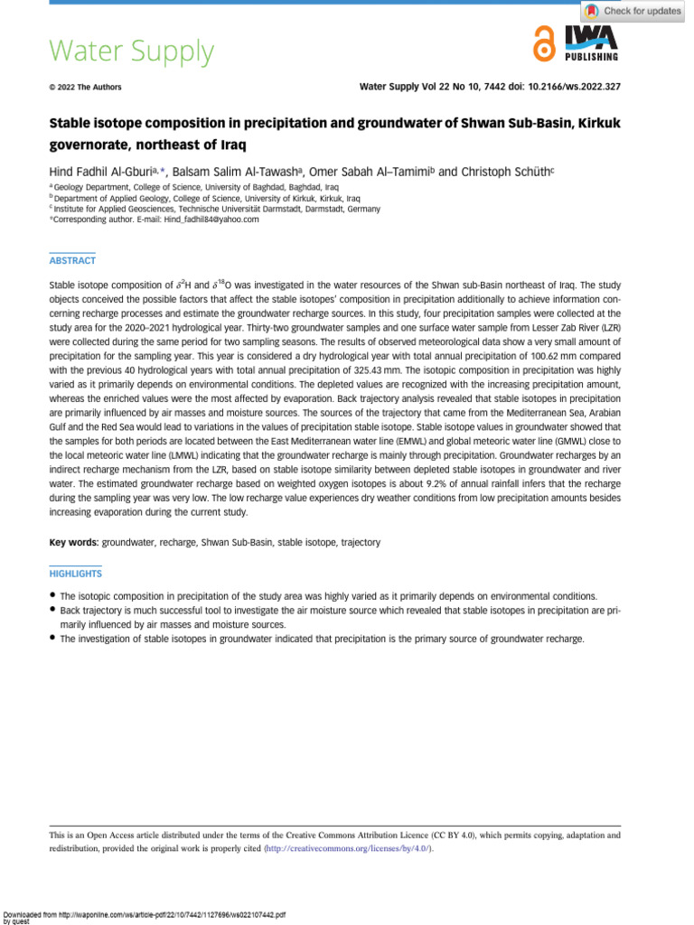 Isotope Analysis of Shwan Sub-Basin Water | PDF | Groundwater ...