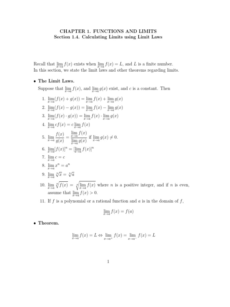Calculating Limits with Limit Laws | PDF | Square Root | Function ...