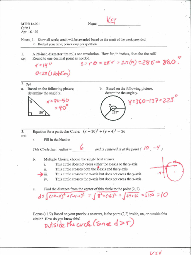 Quiz 1 Answer Key | PDF