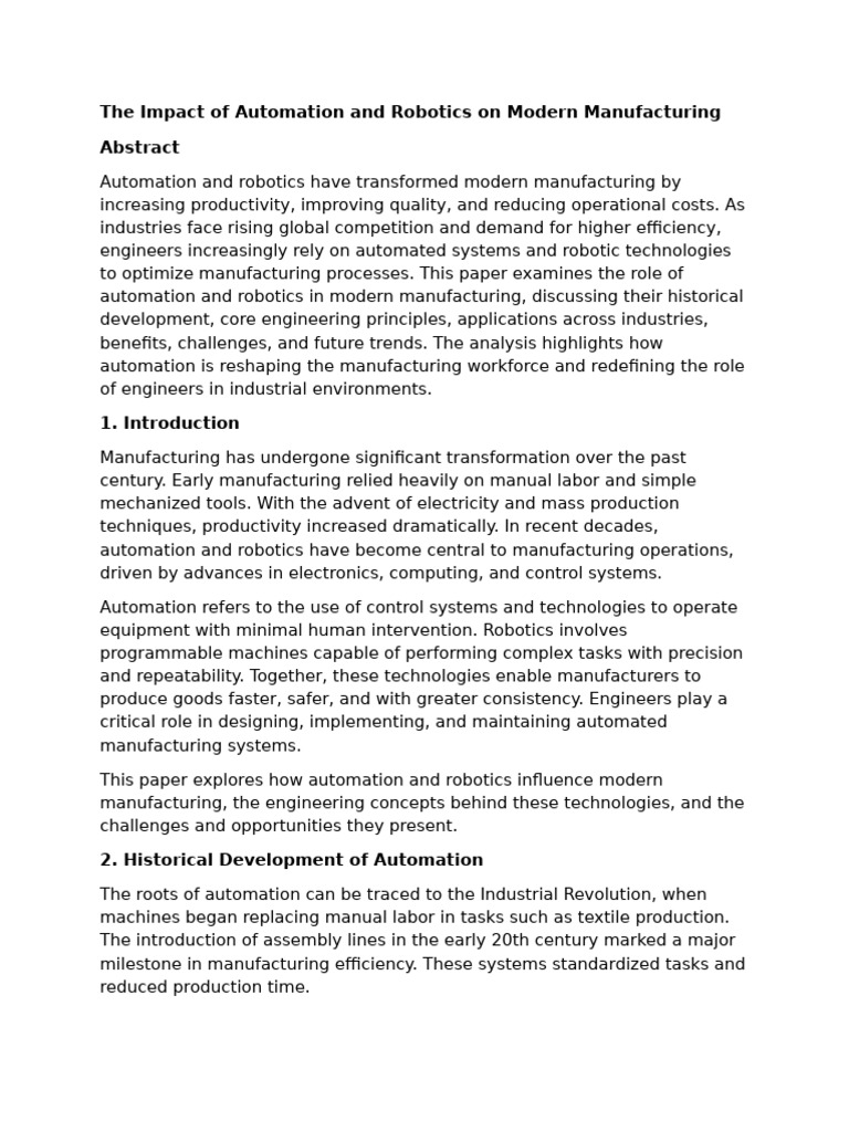 Automation and Robotics in Manufacturing | PDF | Automation | Robotics