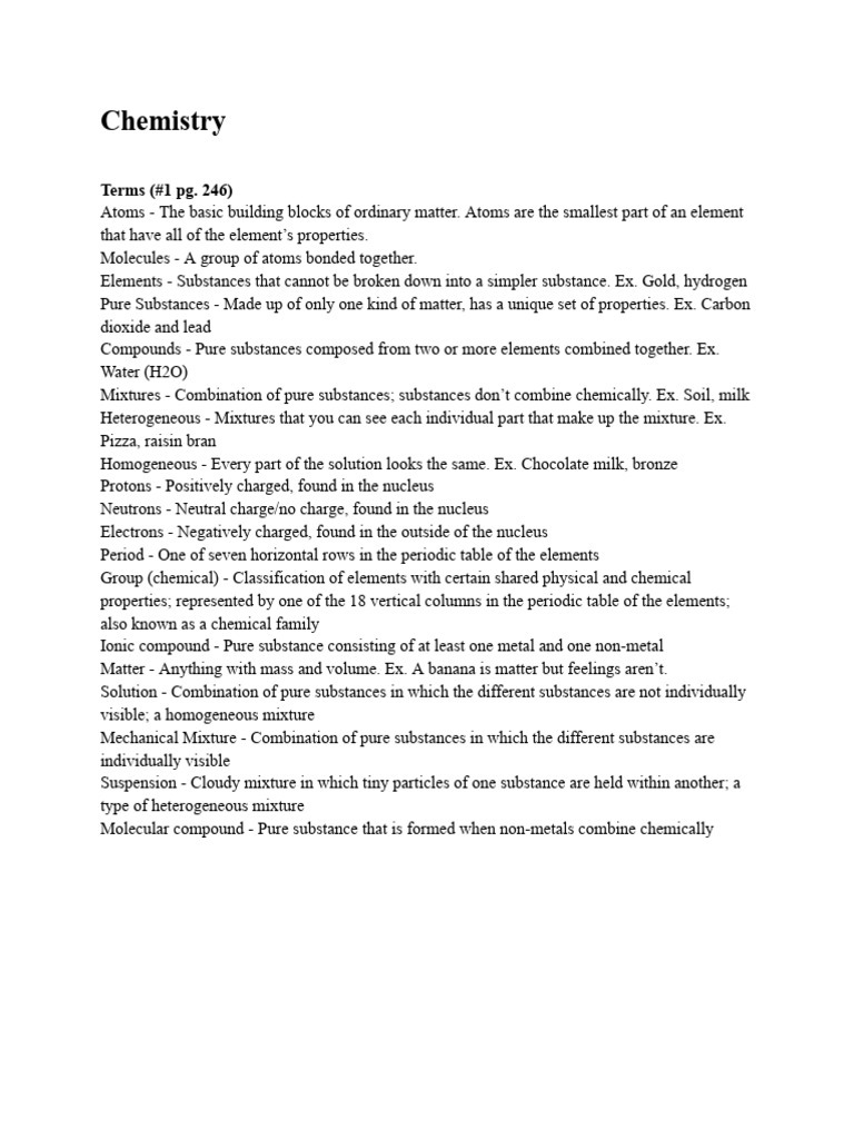 Chemistry Terms and Definitions Guide | PDF