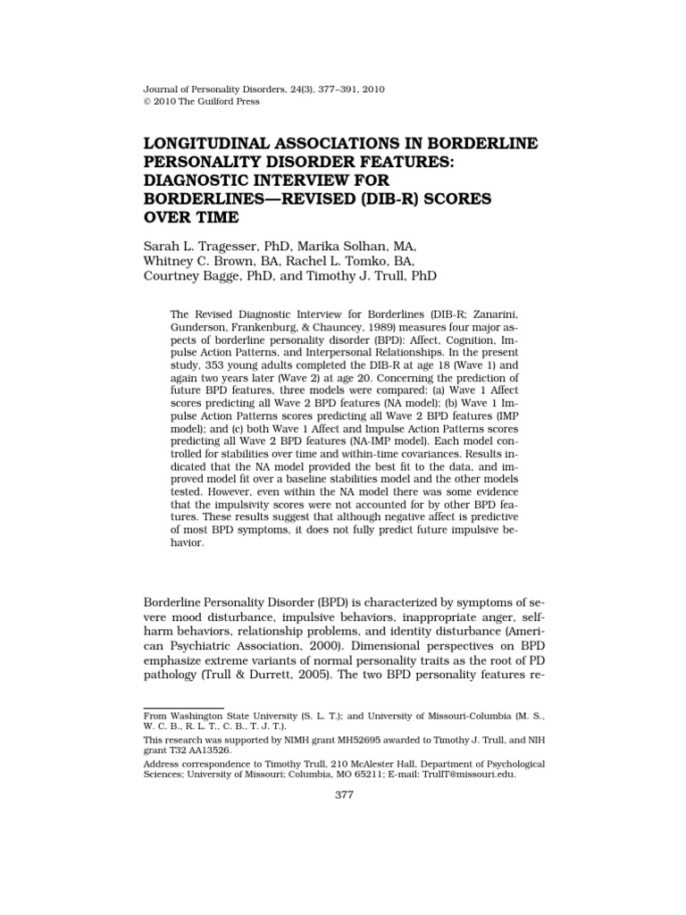 Longitudinal Study of BPD Features | PDF | Borderline Personality ...