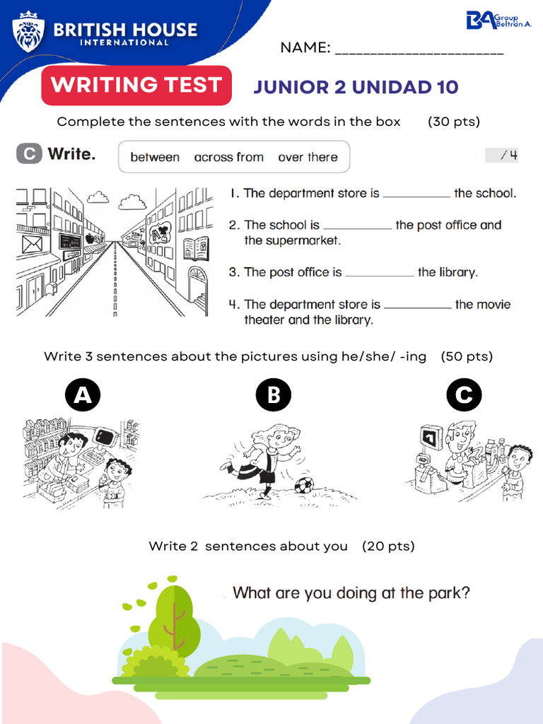 Junior 2 Writing Test Unit 10 | PDF