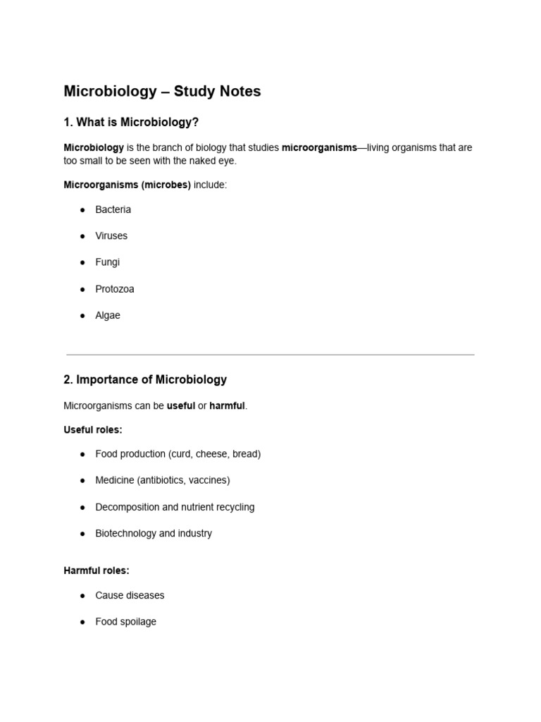 Microbiology Study Notes Overview | PDF | Microorganism | Bacteria