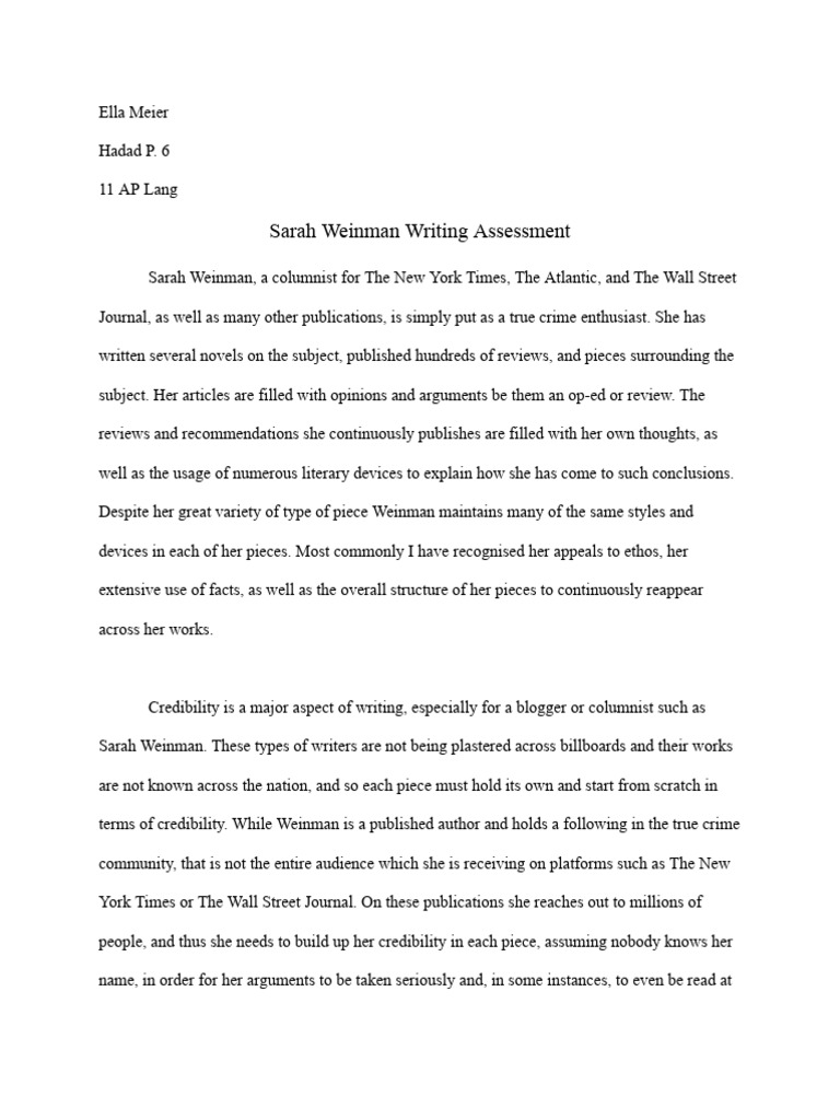 Ella Meier, Final Paper Sarah Weinman | PDF | Argument | Truth