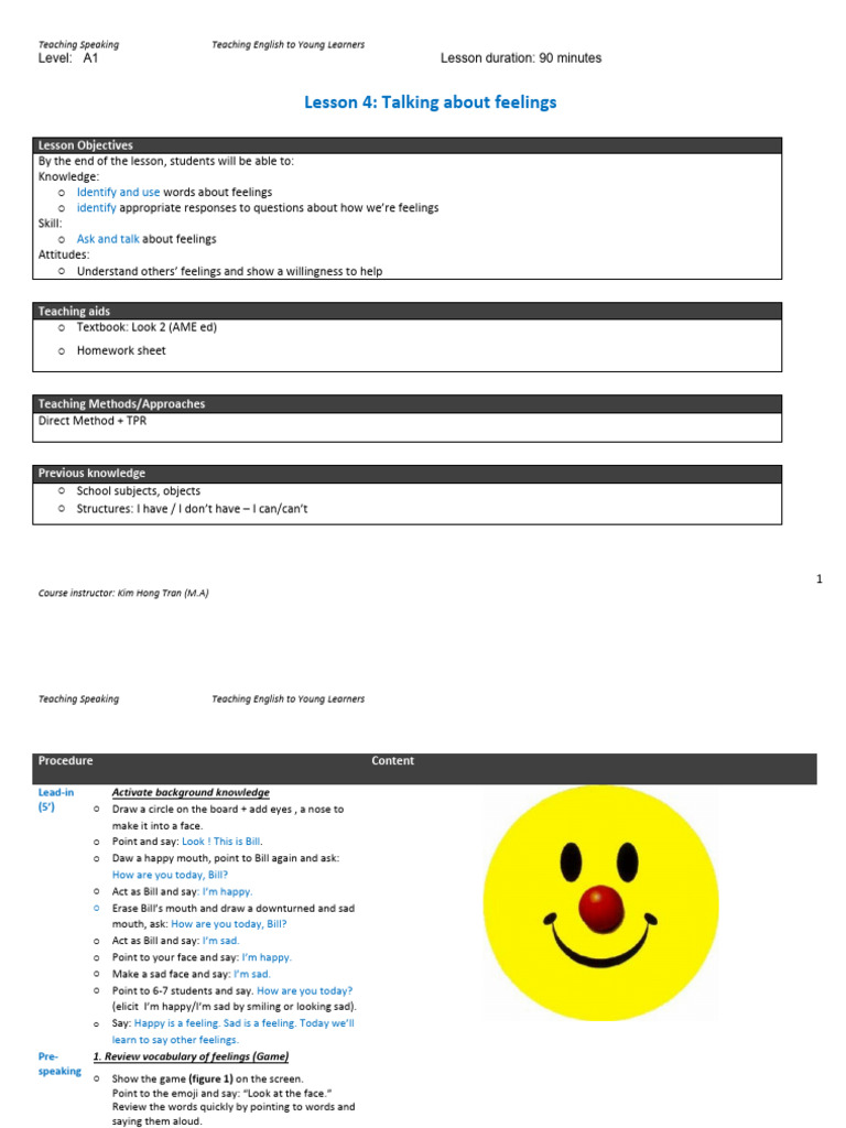 Teaching Feelings in English Class | PDF | Lesson Plan | Learning