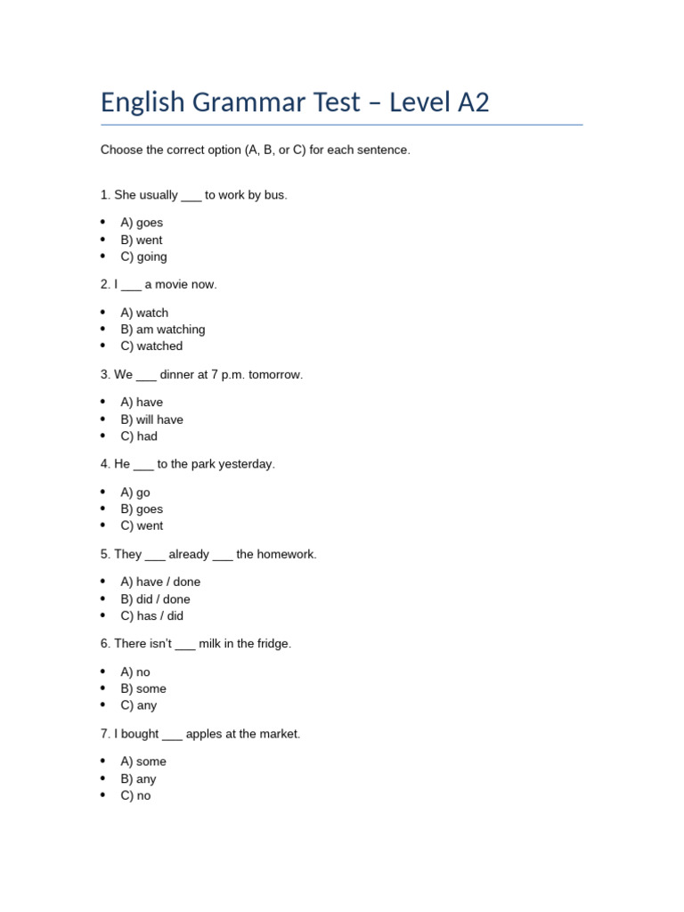 A2 English Grammar Test | PDF | Chess Openings | Chess