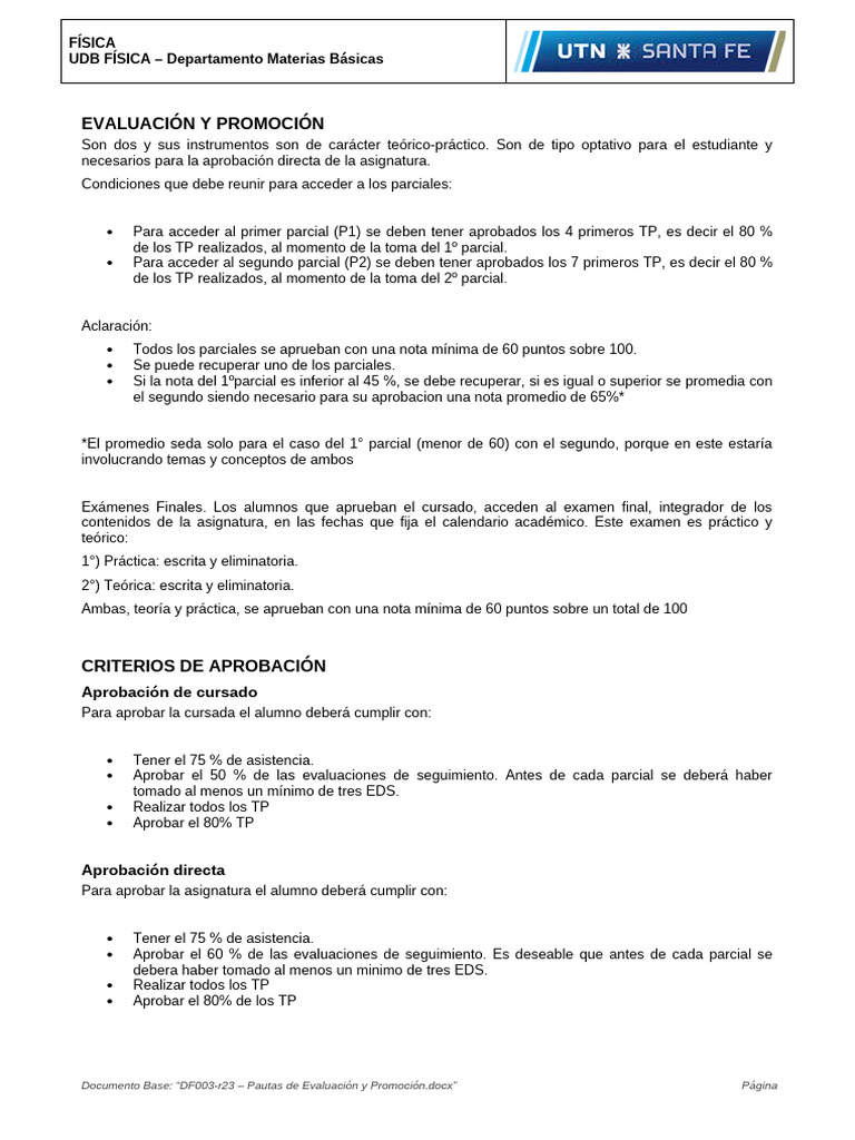 DF003-r23 - Pautas de Evaluación y Promoción | PDF
