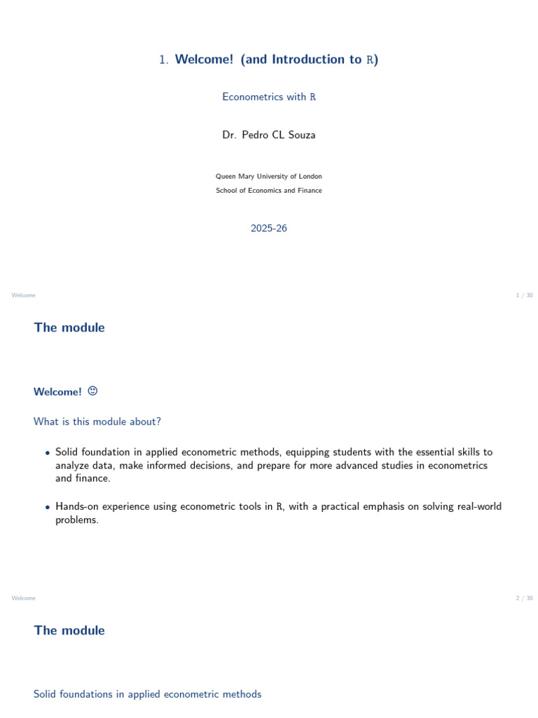 01 - Welcome! and Introduction To R | PDF | Econometrics | Regression ...