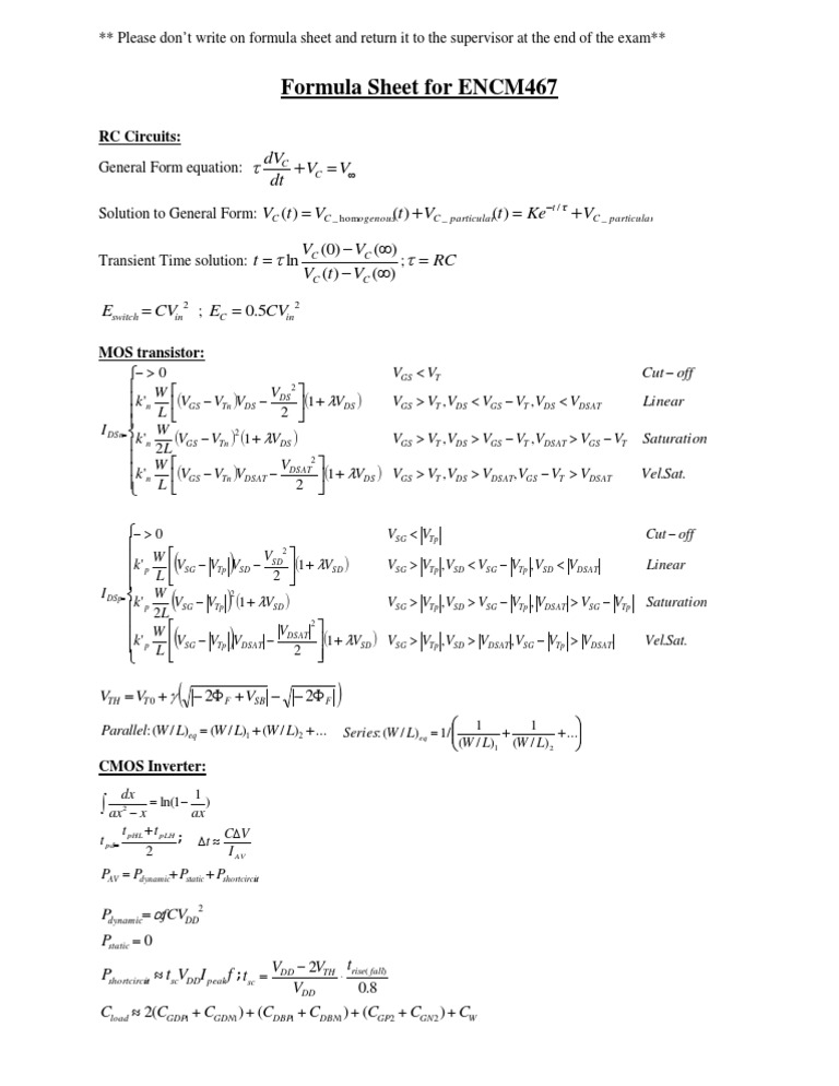 Formula Sheet | PDF | Teaching Methods & Materials | Science & Mathematics