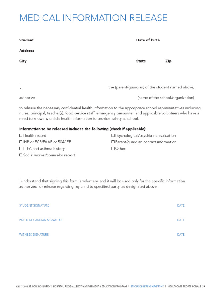 Medical Information Release Form | PDF