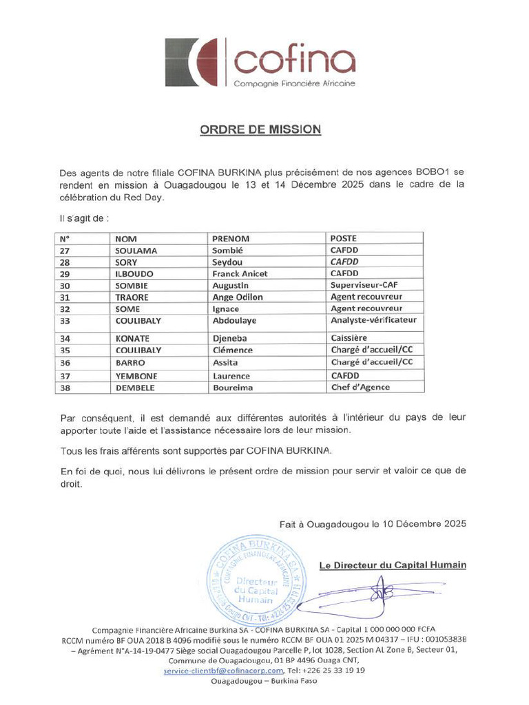 Ordre de Mission Bobo 1 12.12.2025 | PDF
