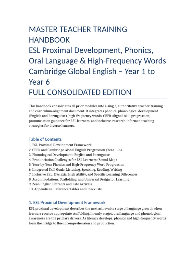 ESL Teacher Training Handbook | PDF | Phonics | English As A Second Or ...