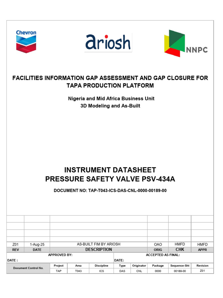 Tapa Production Platform PSV Datasheet | PDF | Valve | Pressure