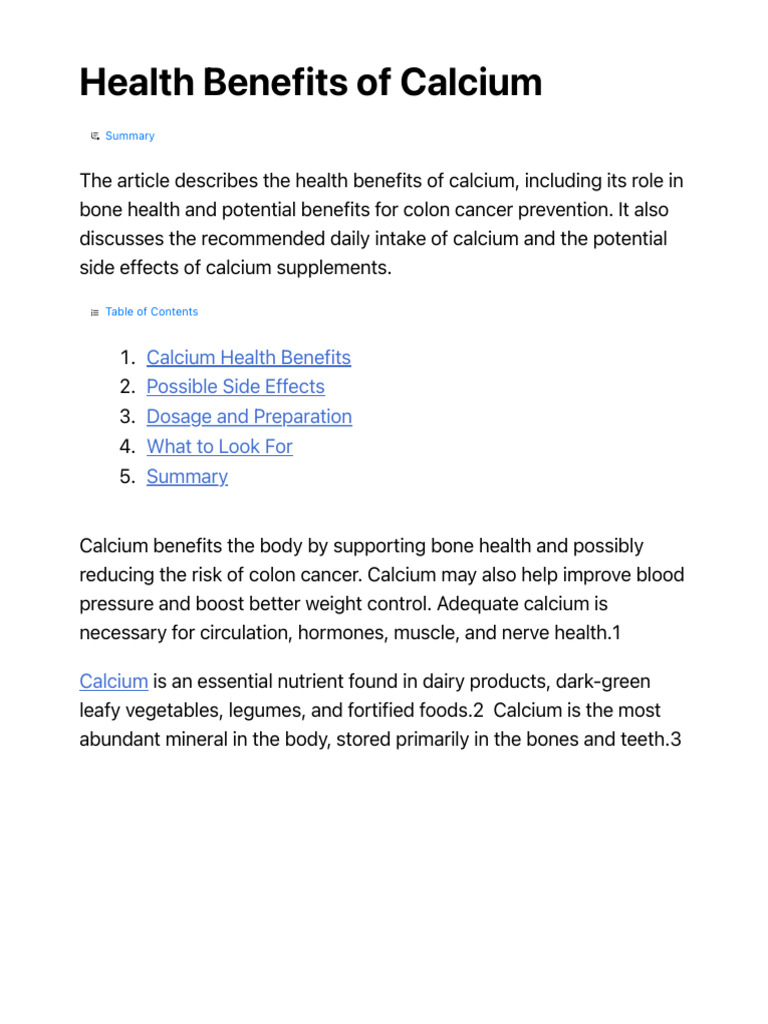 Calcium's Health Benefits Explained | PDF | Osteoporosis ...
