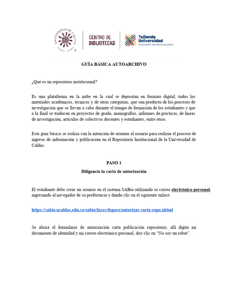 Guía para Autoarchivo en Repositorio UCaldas | PDF | Archivo de ...