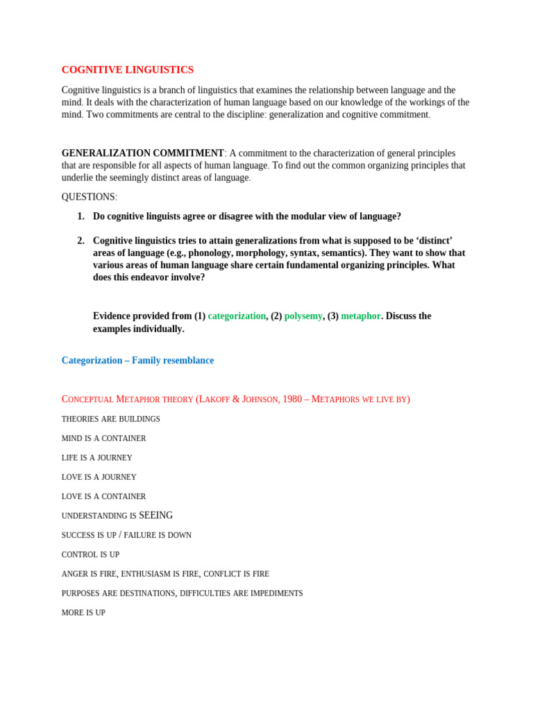 Understanding Cognitive Linguistics Principles | PDF | Linguistics | Mind
