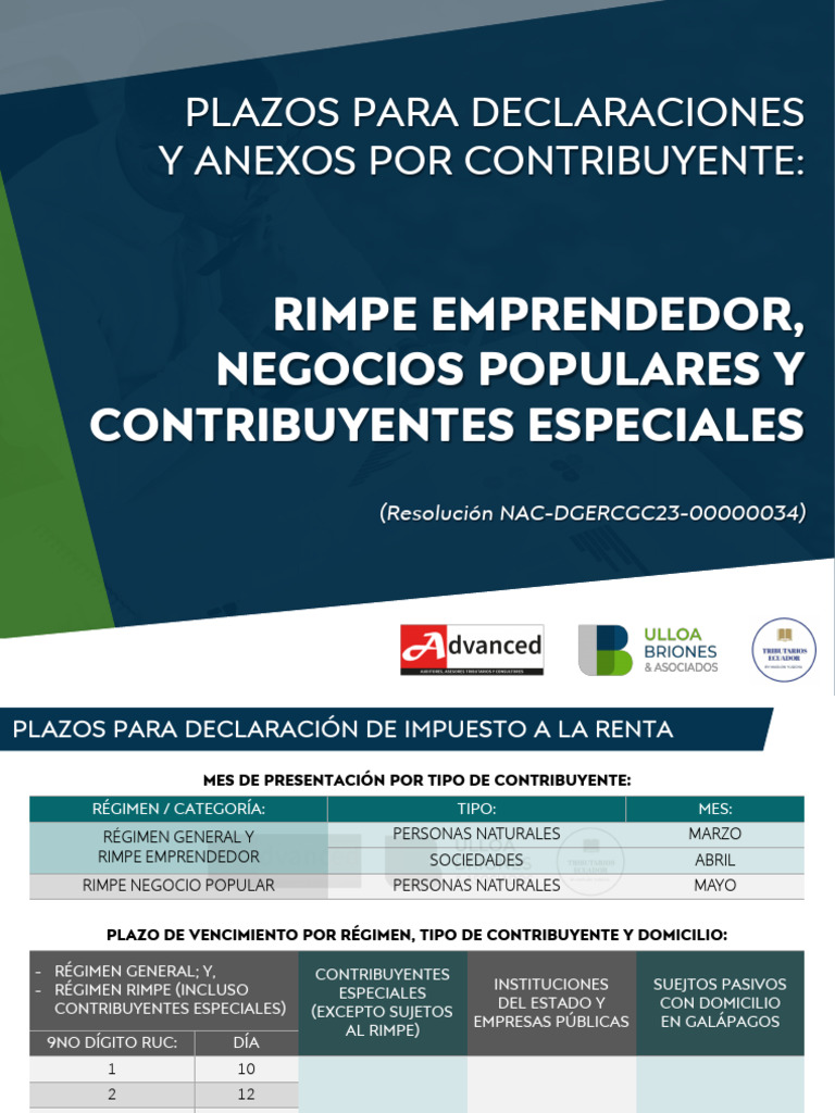 Plazos Declaraciones y Anexos Por Contribuyente 1 | PDF | Impuestos ...
