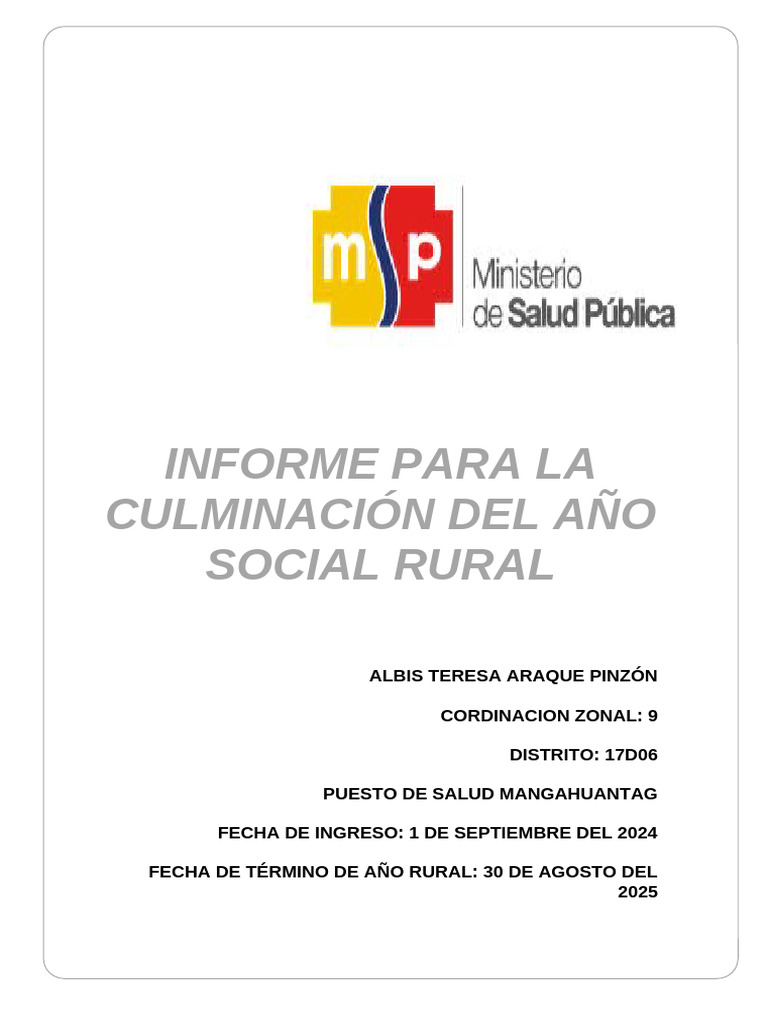 Trabajo Fin Rural Albis Araque | PDF | Enfermería | Planificación