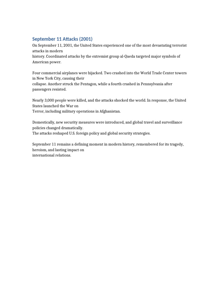 September 11 Attacks: Impact and Response | PDF