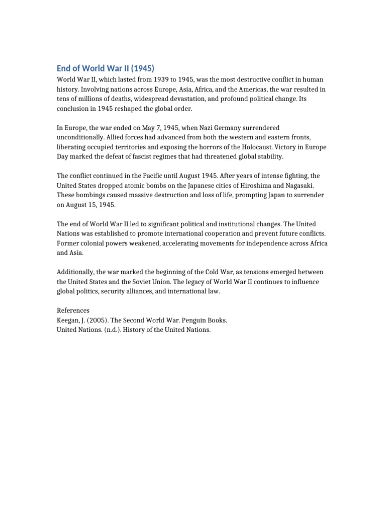 End of World War II: Key Events & Impact | PDF